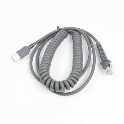 China Coiled Spiral Barcode Scanner Cord 3m 5m PS2 KWB To Rj50 10P10C for sale