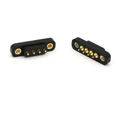China Gold Plating Spring Loaded Connector Customized 4 Pin Pogo Connector 4.0mm Pitch With Nuts for sale