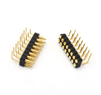 China Brass Spring Loaded Connector 2.54mm Pitch Right Angle Pogo Pin Connector 16Pin Male Female for sale