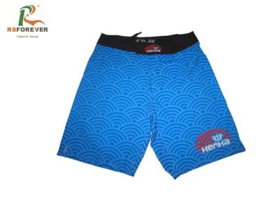 China Polyester Boxer Board Shorts Quick Dry Light Blue Sea Wave Pattern 5 Inch Inseam for sale