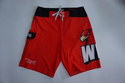 China Classic Mid Length Red Men Board Shorts Side Pocket Flat Waistband 20 Inch Outseam for sale