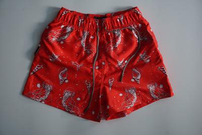 China Custom Sublimated Mens Jellyfish Swim Trunks Peach Skin Fabric Short Length 5 Inch Inseam for sale
