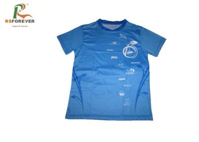 China Custom Printed Mens 100% Polyester V Neck Blue Dry Fit T Shirt Size S-3XL for sale