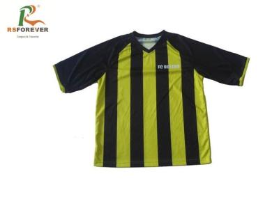 China V Neck Black Yellow Striped Polyester Spandex Uniform Jersey T Shirt 180gsm for sale