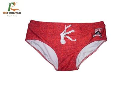 China Custom CMYK Printed Stretch Men's Swim Briefs with Rope Drawstring Lightweight 100% Polyester for sale