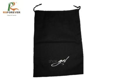 China Custom Printed Black Cotton Canvas Drawstring Bags 30x40cm for Shoe Packaging for sale