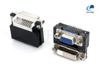 China DVI 24+0pin female white + 15pin female D-SUB Connector blue combination, tightened with 4.8 screws, 90 Degree for sale