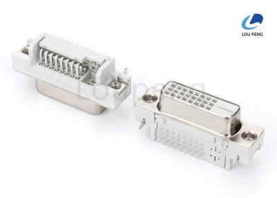 China 24+1pin 90 degree DVI connector, female, semi-gold white glue, riveted harpoon, 1.30mm positioning post, 2.30mm tail end, riveted. for sale