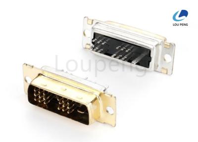 China DVI 18+1pin male connector, solder type, half gold, black, gold-plated outer shell, riveted. for sale
