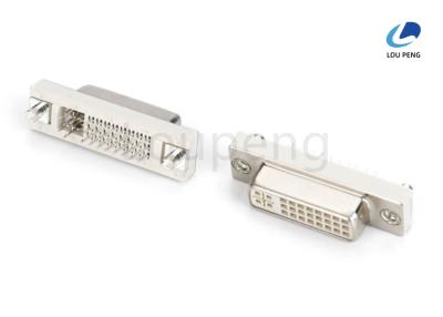 China DVI 24+5pin female connector, 180 degree, solderable PCB board, semi-gold white, riveted with 8.25mm rivets, 3.1mm tail end. for sale
