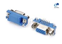 China D-SUB 15pin female connector, Machine PIN 3.08mm, half-gold, blue Insulator, riveted iron harpoon, locking 4.8X11.8 iron screws, 90º for sale