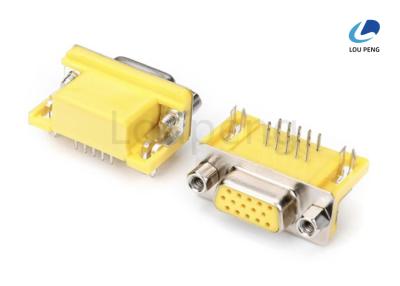 China D-SUB 15pin female connector, Machine PIN 8.89mm, Right angle, half-gold, yellow Insulator, riveted iron harpoon, locking 4.8X11.8 iron screws. for sale