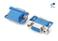 China D-SUB 15pin female connector, Machine PIN 8.89mm, Right angle, half-gold, Blue Insulator, riveted iron harpoon, locking 4.8X11.8 iron screws. for sale