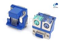 China D-SUB 15pin + Two MINI DIN purple and green, female connector, Machine PIN, Right angle, Blue Insulator for sale