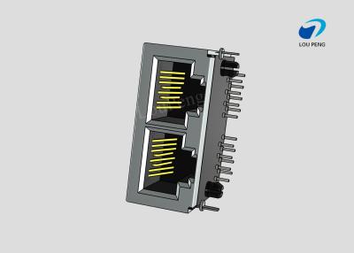 China RJ45 2-port jack Cat.5 THT angled for sale