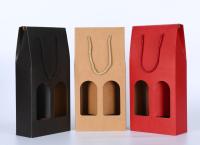 China UV Coating 2 Ply Wine Bottle Paper Bags With Cut Out Windows wine bottle drawstring fabric bag packaging for sale