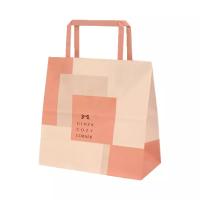 China Flexo Printing Flat Handle Brown Paper Grocery Bags 12x7x17cm for sale