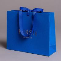 China Silk Rope Handle Peacock Blue Foldable Paper Bag For Clothing Store for sale