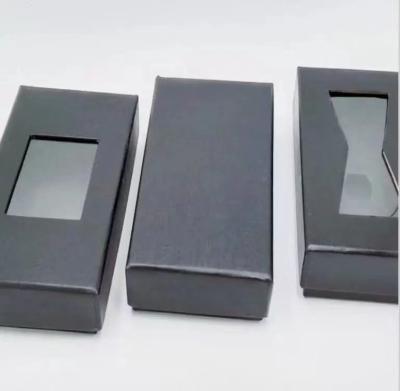 China CDR AI PSD Black Rectangular Cardboard Gift Box With Transparent Lid for sale