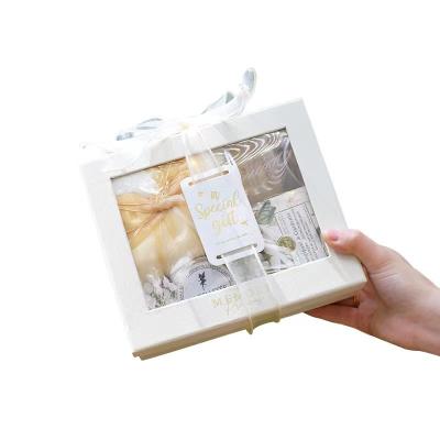 China 20cm*7cm*17cm Orange Coated Holiday Gift Boxes With Transparent Windows for sale