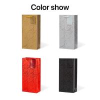 China Hot Stamping 190gsm Kraft Double Wine Bottle Bags PP Rope Handle 2 Bottle Wine Carrier for sale