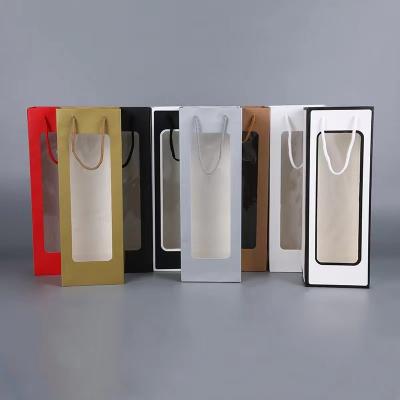 China 100gsm To 130gsm Personalized Paper Wine Bags With Clear Window for sale