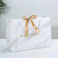 China Personalize LOGO Marble paper custom gift bag Paper Delivery Bags  with ribbon handle for sale