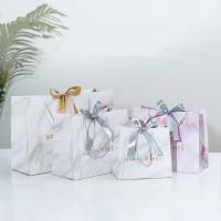 China Personalize LOGO Marble paper custom gift bag Paper Delivery Bags  with ribbon handle for sale