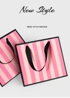 China Pink Striped Pantone CMYK Cosmetic Paper Bags For Return Gifts for sale