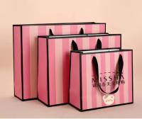 China Pink Striped Pantone CMYK Cosmetic Paper Bags For Return Gifts for sale