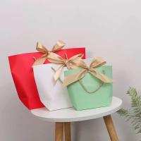 China Stamping Logo Light Green Cosmetic Shopping Bag Bow Tie Ribbon White Gift Bag for sale