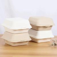 China Cake Food Container Paper Box Compartment Clamshell Sugarcane Lunch Box for sale