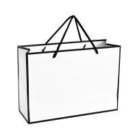 China Cosmetics Three Sections Rope Apparel Paper Bag Ivory Board Boutique Packaging Bags for sale