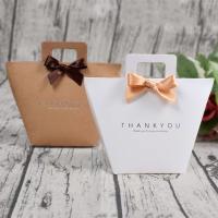 China Custom Logo White Kraft Present Paper Bags 9.5*9*12cm French Gift Bag With Ribbon for sale