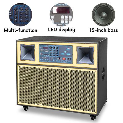 China Dual 15 inch Subwoofer Outdoor Portable Speaker Wooden Big Power For Activities for sale