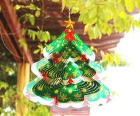 China Width 27cm Rotating Metal Wind Spinner 3D Christmas Tree Wind Chimes for sale