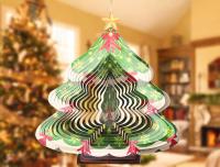 China Width 27cm Rotating Metal Wind Spinner 3D Christmas Tree Wind Chimes for sale