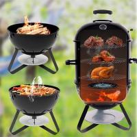 China Black Custom Cool Camping Vertical Charcoal Smoker Grills 2 In 1 18 Inch 63X48.9X95.5CM for sale