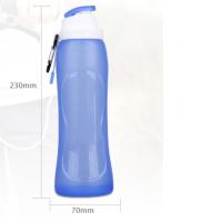 China Blue Workout Water Bottles 500ML Foldable Silicone Sports Bottle for sale