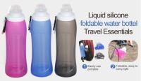 China Blue Workout Water Bottles 500ML Foldable Silicone Sports Bottle for sale