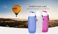 China Blue Workout Water Bottles 500ML Foldable Silicone Sports Bottle for sale