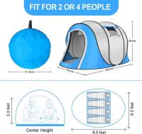China 102*75*39Inch Single Layer Silver Backing Polyester 210T Waterproof Pop Up Camping Tent For 2-4Persons With Mesh Windows for sale