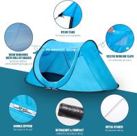 China 86.6*37.4*47.2Inch Blue Pop Up Camping Tent With Ventilated Mesh Windows 2 Person Capacity Waterproof Design for sale