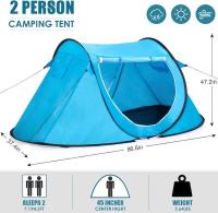 China 86.6*37.4*47.2Inch Blue Pop Up Camping Tent With Ventilated Mesh Windows 2 Person Capacity Waterproof Design for sale