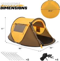 China 96*59*41Inch Yellow Polyester 4-Season Pop Up Camping Tent With Mesh Windows And Waterproof Design For 2 person for sale
