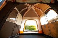 China 6 Person Spacious Brown Color Waterproof Coated Polyester Outdoor Large Family Camping Tent Houses With Fiberglass Poles for sale