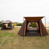 China 6 Person Spacious Brown Color Waterproof Coated Polyester Outdoor Large Family Camping Tent Houses With Fiberglass Poles for sale