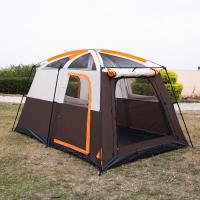 China 6 Person Spacious Brown Color Waterproof Coated Polyester Outdoor Large Family Camping Tent Houses With Fiberglass Poles for sale