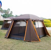 China 6 Person Spacious Brown Color Waterproof Coated Polyester Outdoor Large Family Camping Tent Houses With Fiberglass Poles for sale