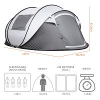 China 280*200*130CM Grey Waterproof PU2000MM Coated 190T Polyester 4-Season Pop Up Tent Boat With Mesh Windows For Camping for sale